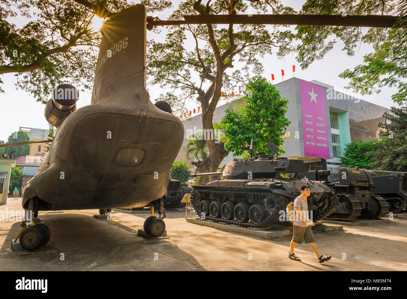 War Remnants Museum Vietnam, view of discarded US military equipment on ...