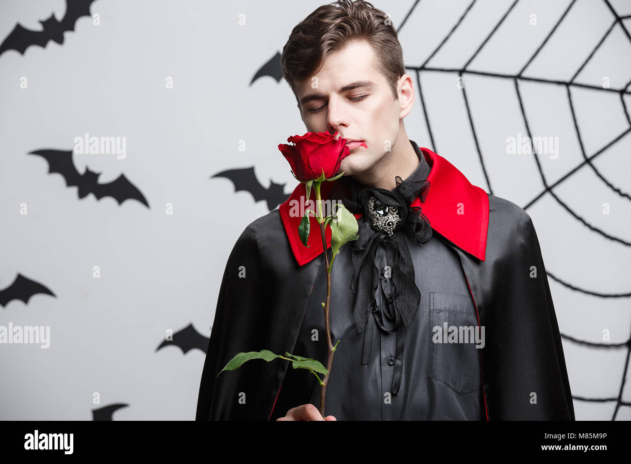 Vampire Halloween Concept - Portrait of handsome caucasian Vampire ...