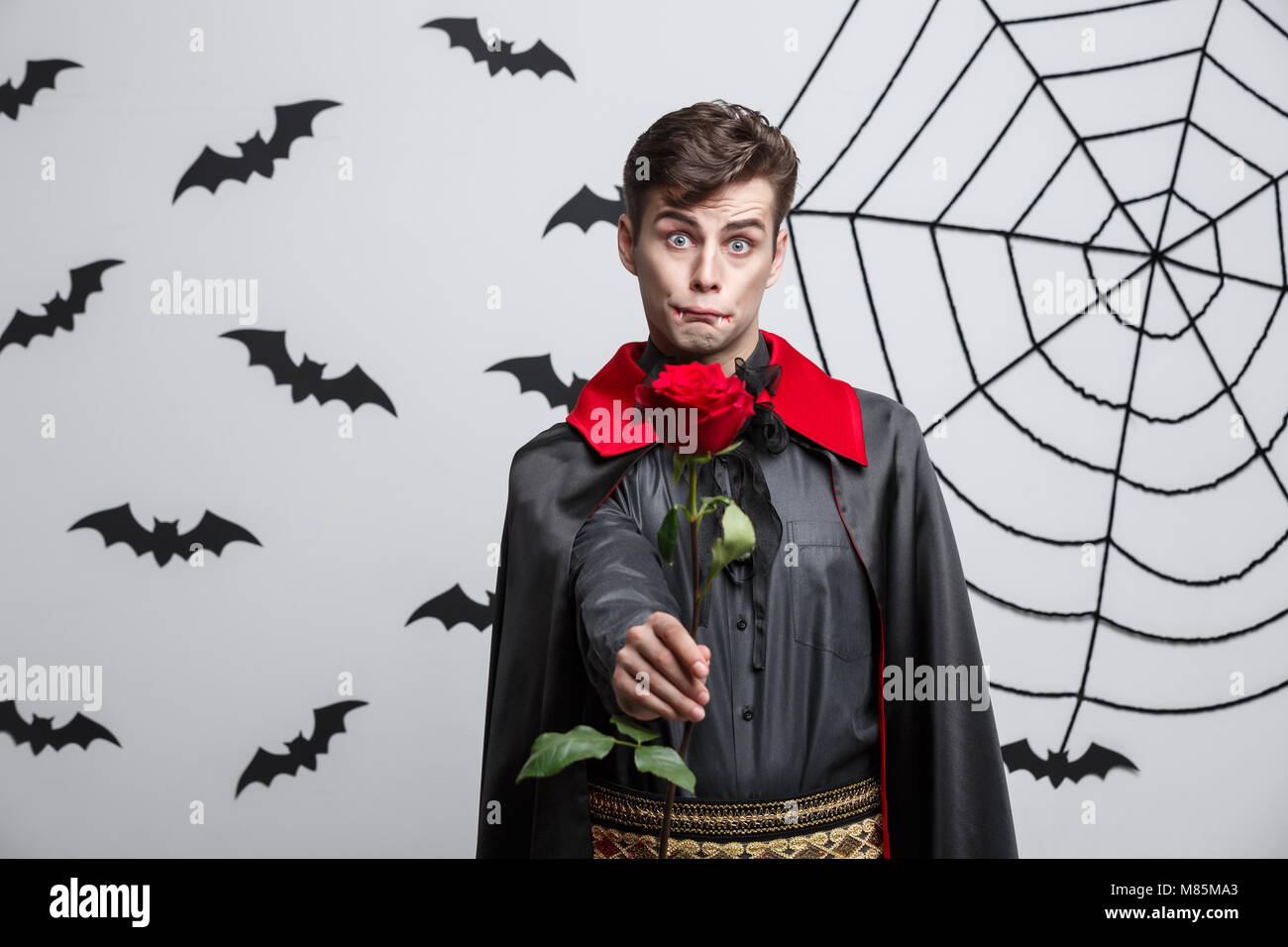 Vampire Halloween Concept - Portrait of handsome caucasian Vampire ...