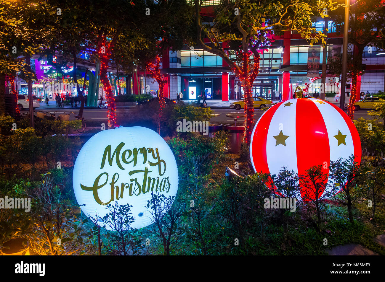 Christmas lights and decorations in downtown Taipei Taiwan Stock Photo ...