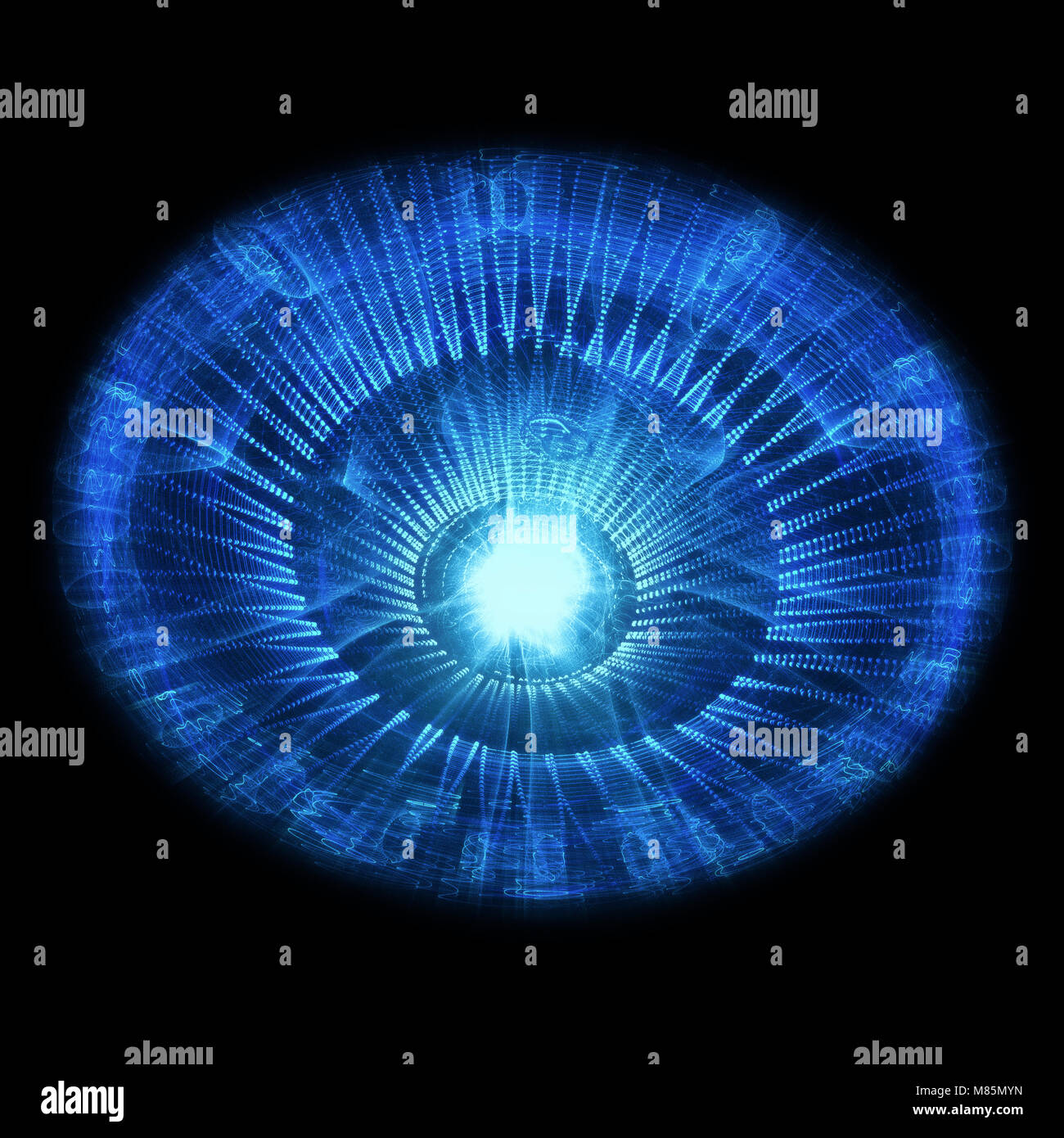 Glowing futuristic saucer shaped spacecraft isolated on black ...