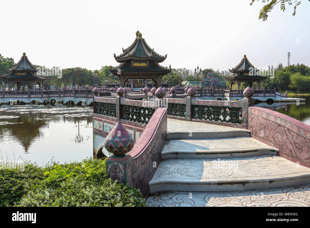 Traditional temple on water in ancient city near Bangkok Stock Photo ...