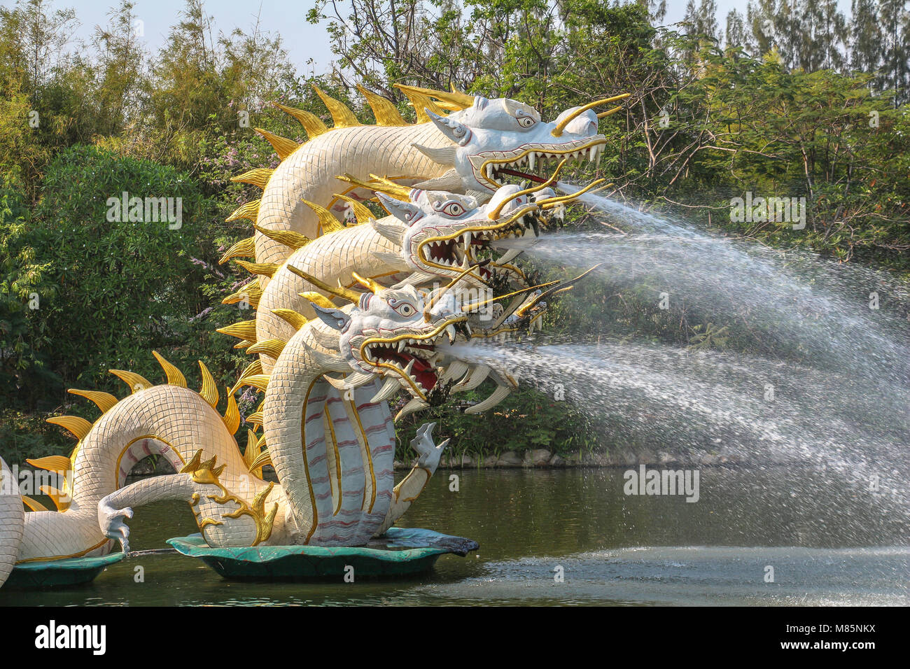 Dragon fountains on lake in ancient city near Bangkok Stock Photo - Alamy