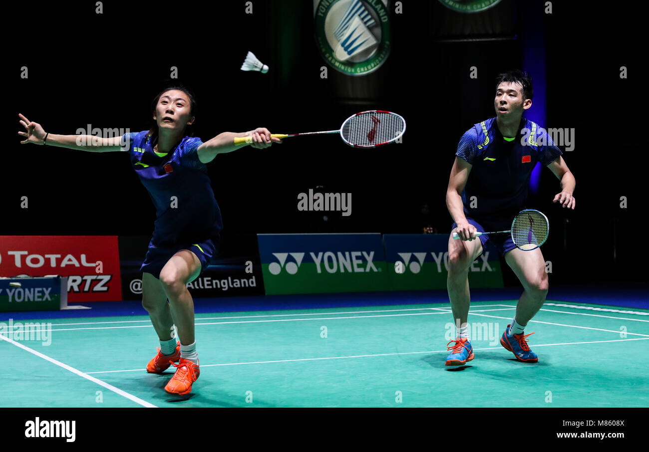 Birmingham, Britain. 14th Mar, 2018. Lu Kai/Cao Tongwei (L) of China ...