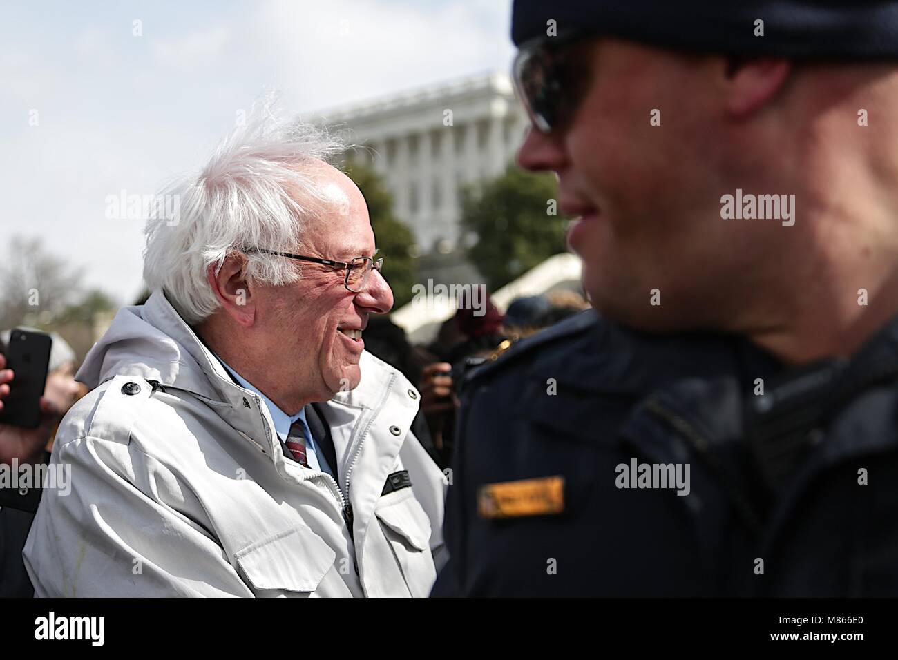 U.S. 14th Mar, 2018. Senator BERNIE SANDERS (VT) joins hundreds of high ...