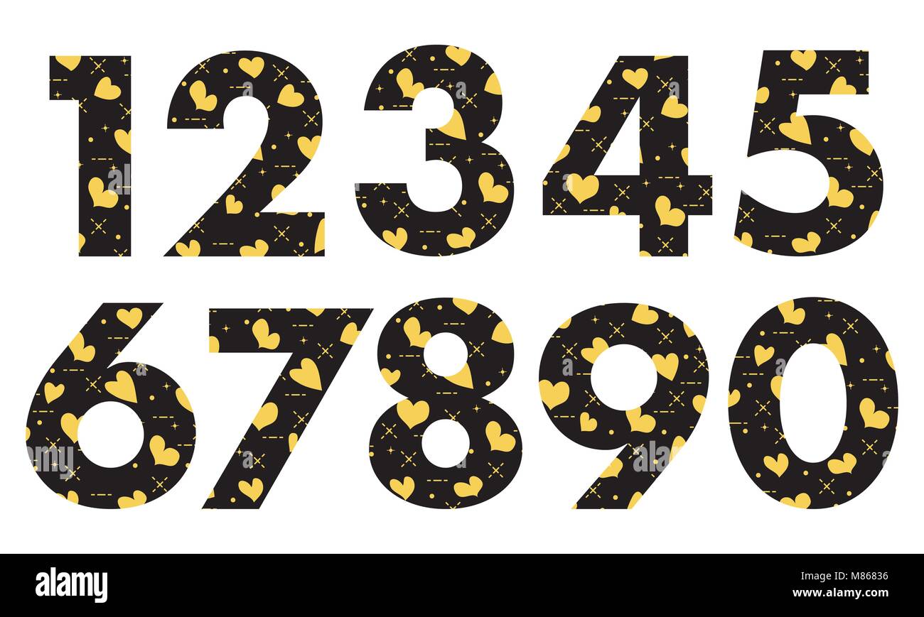 Arabic numerals, painted with a colorful background with hearts ...