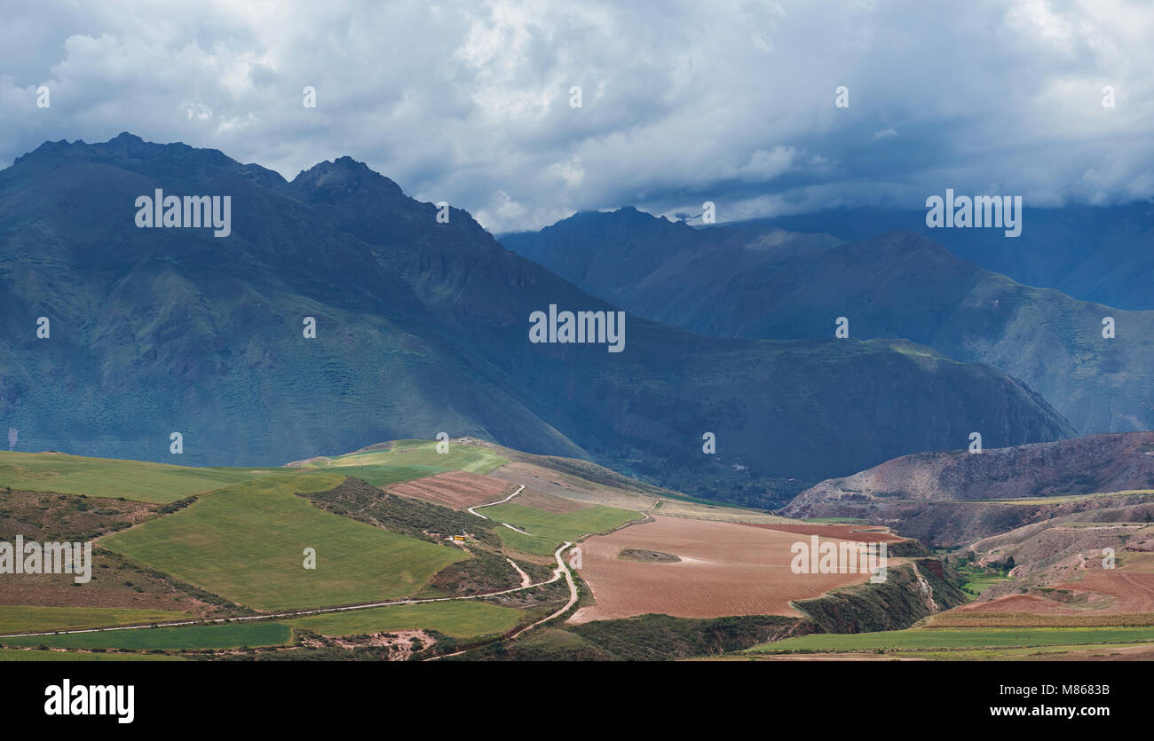 Colorful valley panorama in Peru Andes mountain background Stock Photo ...