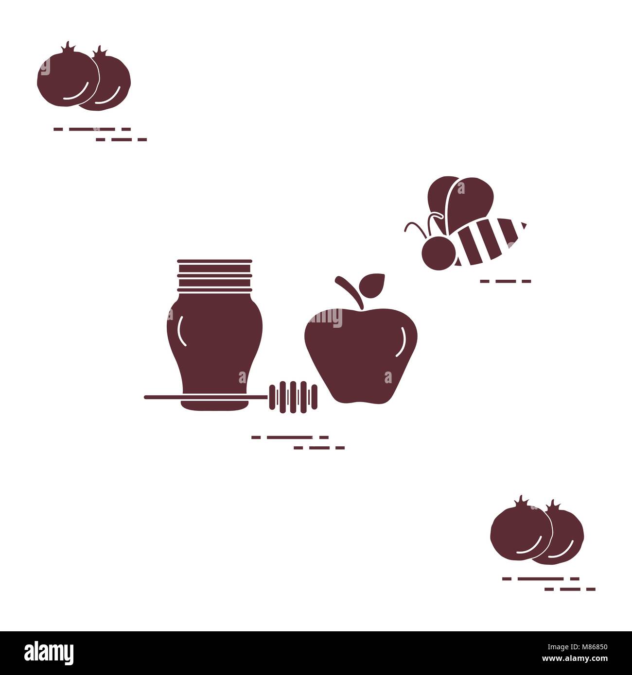 Apple in honey in Rosh Hashanah, pomegranate, bee. Traditional Jewish ...