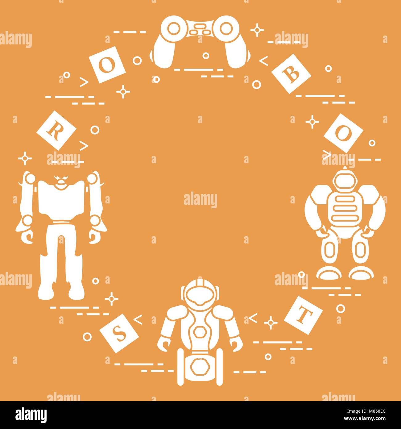 Toys for children: robots, remote control, cubes. Design for banner ...