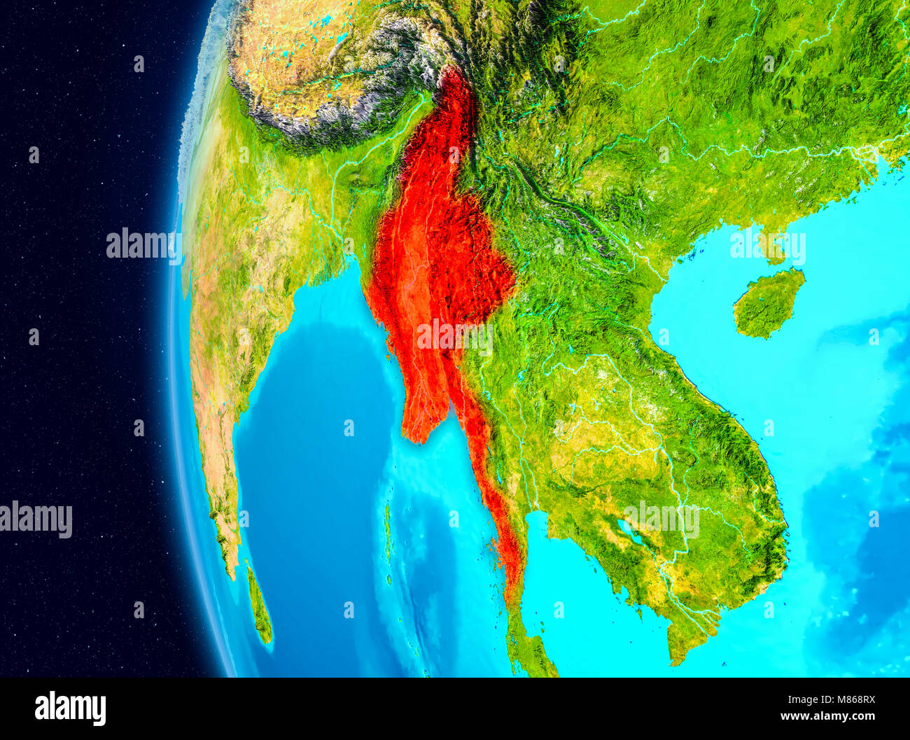 Illustration of Myanmar as seen from Earth’s orbit on planet Earth. 3D ...