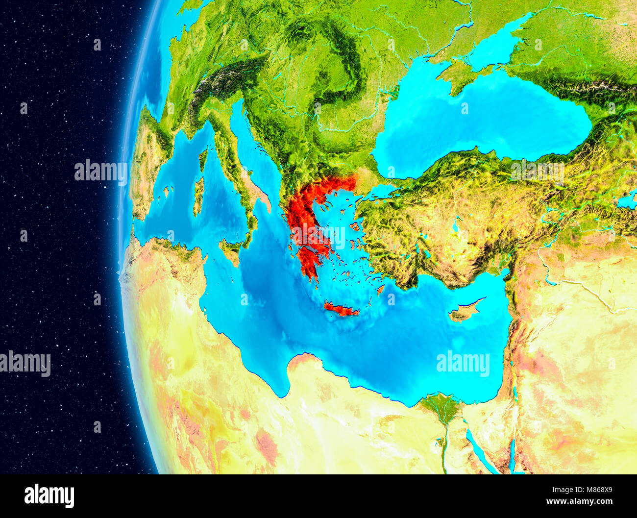Illustration of Greece as seen from Earth’s orbit on planet Earth. 3D ...