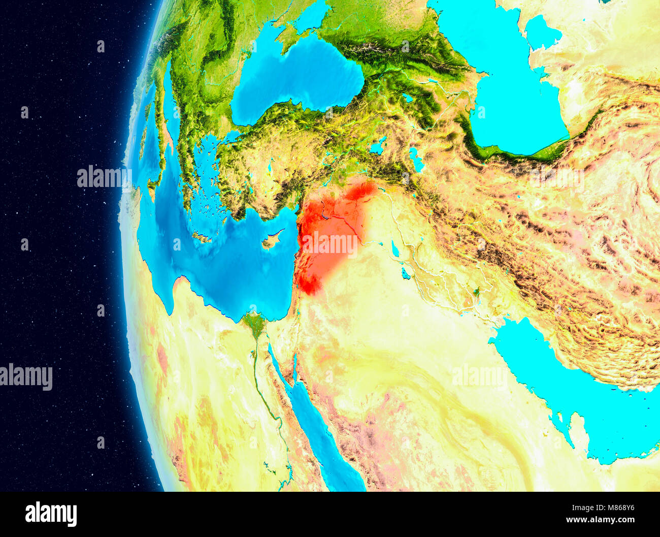 Illustration of Syria as seen from Earth’s orbit on planet Earth. 3D ...