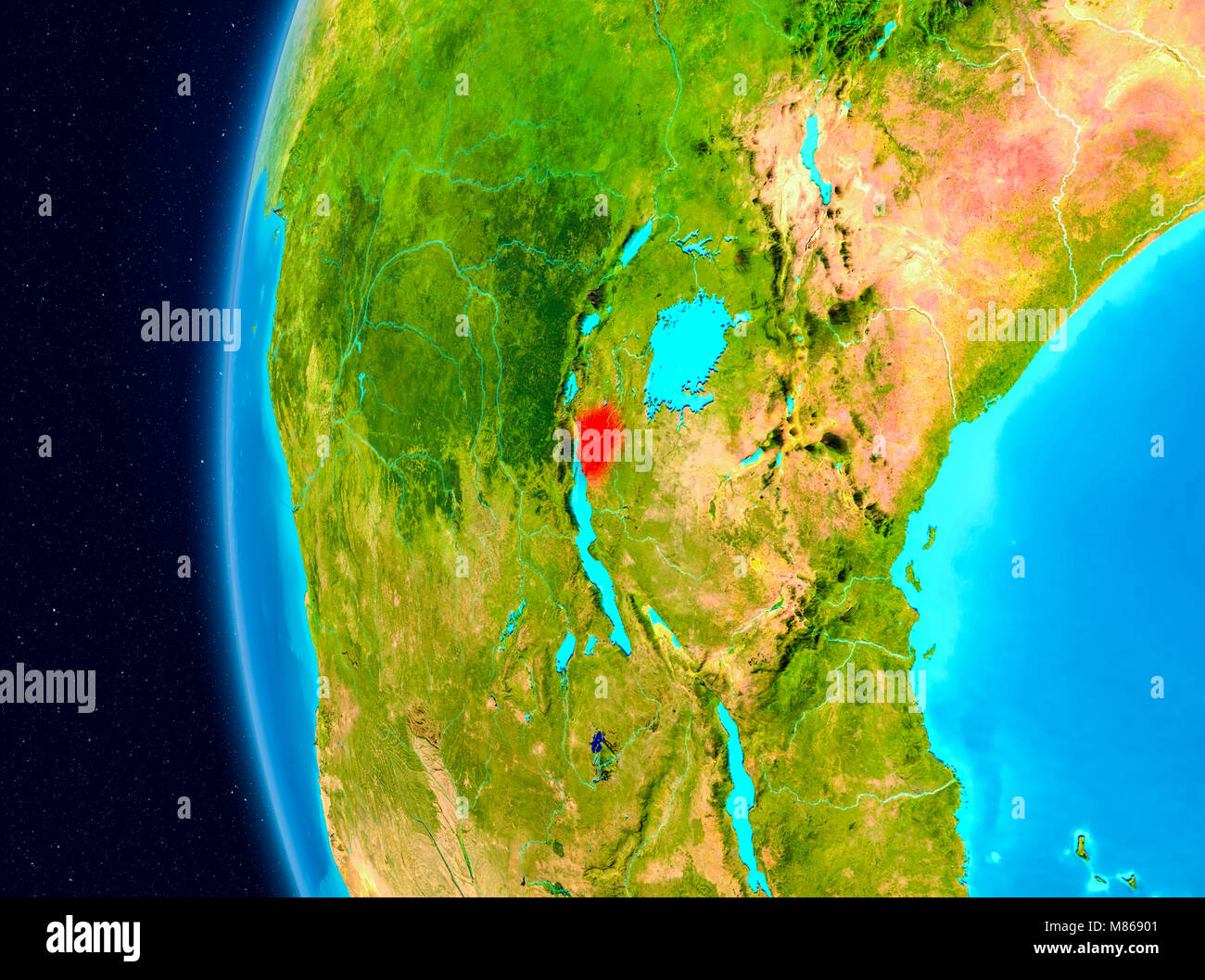 Illustration of Burundi as seen from Earth’s orbit on planet Earth. 3D ...