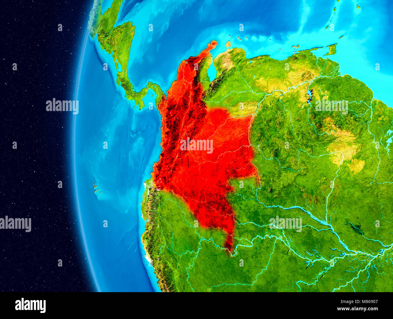 Illustration of Colombia as seen from Earth’s orbit on planet Earth. 3D ...