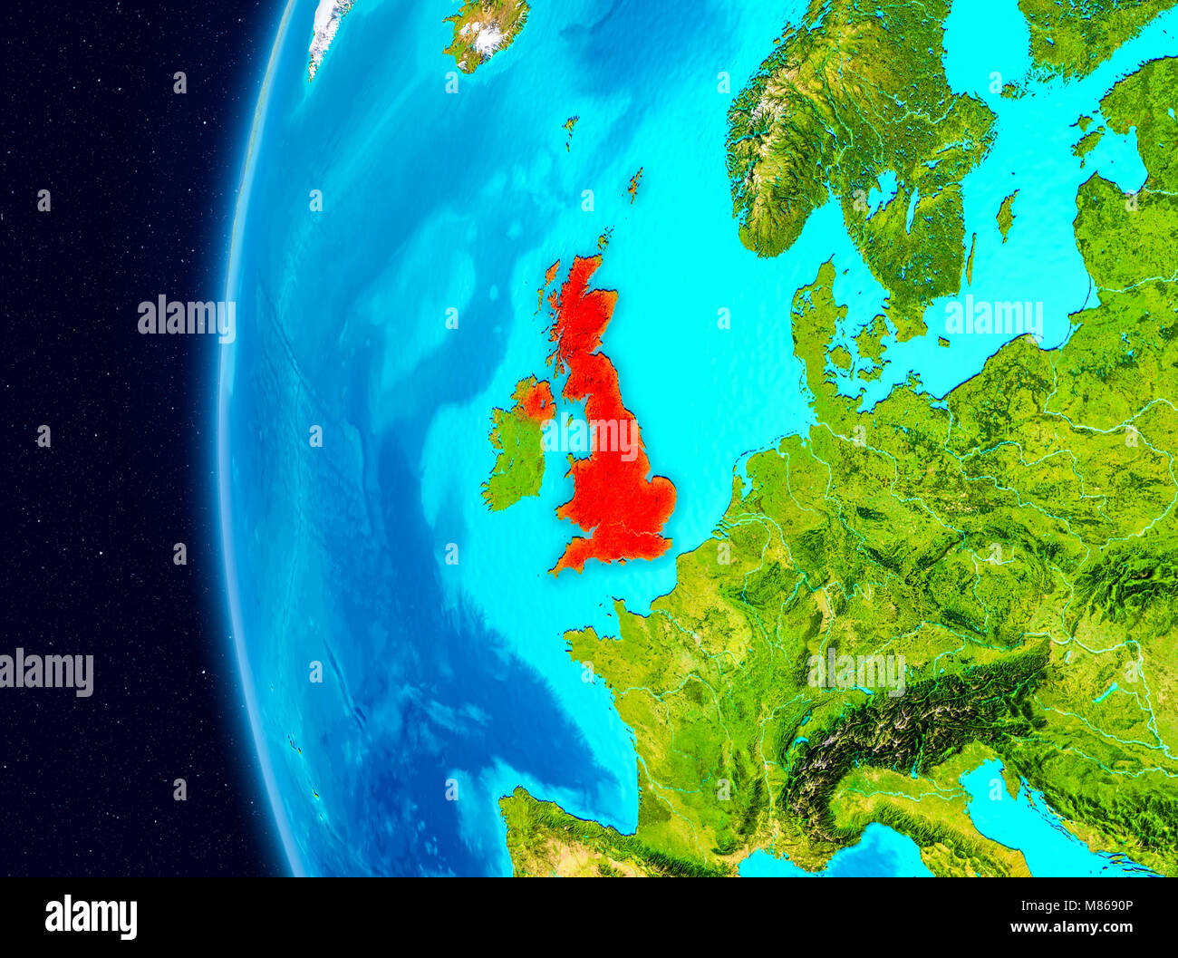 Illustration of United Kingdom as seen from Earth’s orbit on planet ...