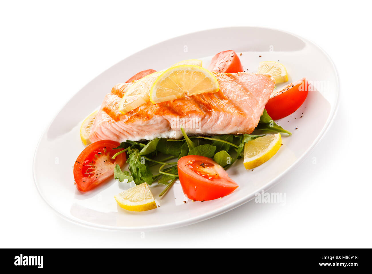 Grill fish steak salmon Cut Out Stock Images & Pictures - Alamy