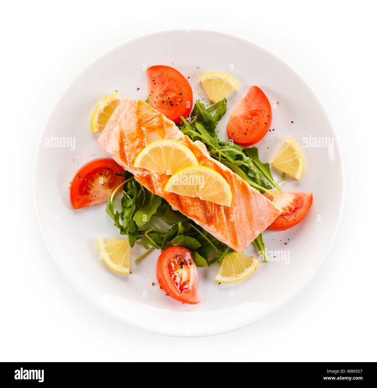 Grill fish steak salmon Cut Out Stock Images & Pictures - Alamy