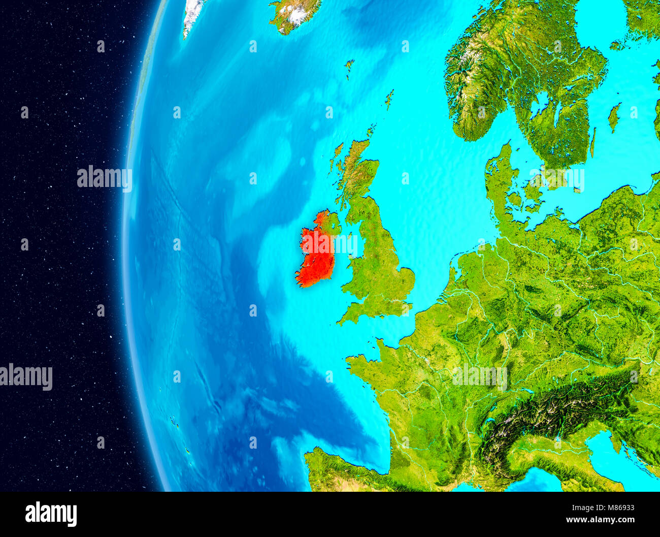 Illustration of Ireland as seen from Earth’s orbit on planet Earth. 3D ...