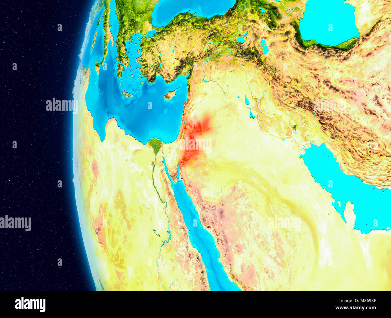 Illustration of Jordan as seen from Earth’s orbit on planet Earth. 3D ...