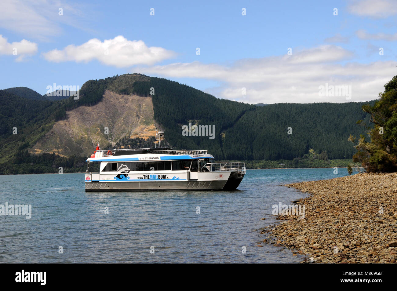 The Pelorus Mailboat, oficially part of the NewZealand Post mail run ...