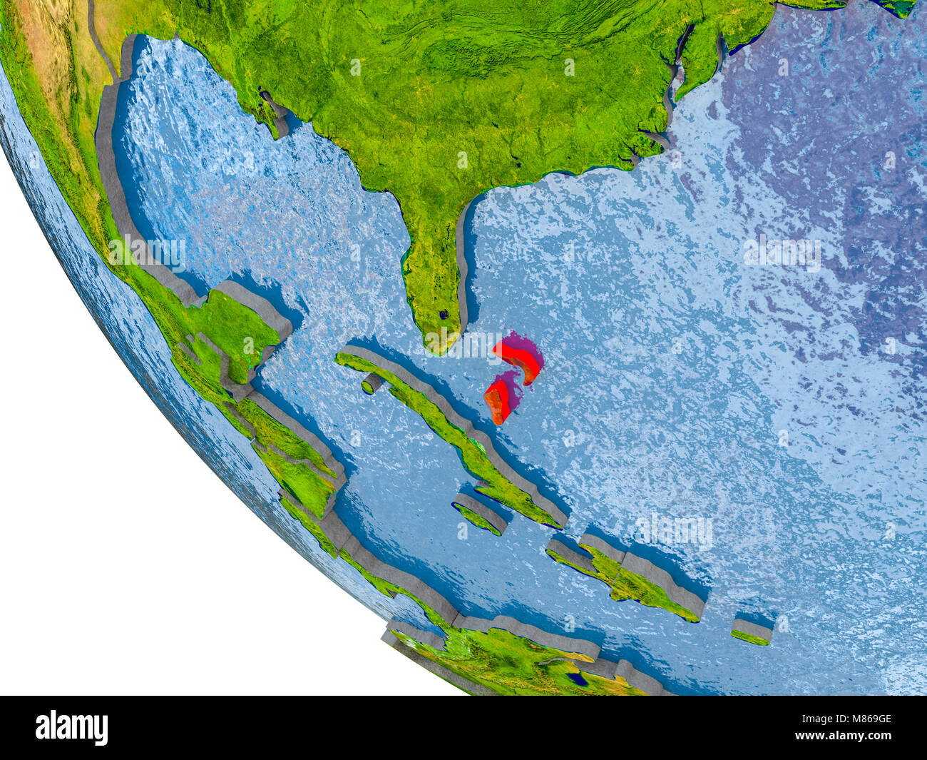 Map of Bahamas in red on globe with real planet surface, embossed ...