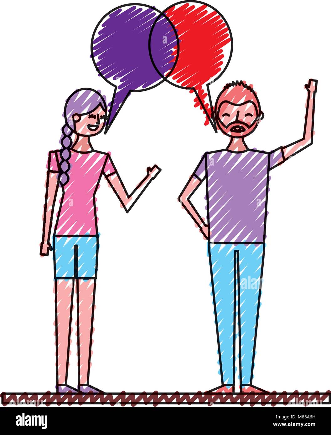 Two business people talking and discussing. flat character design ...