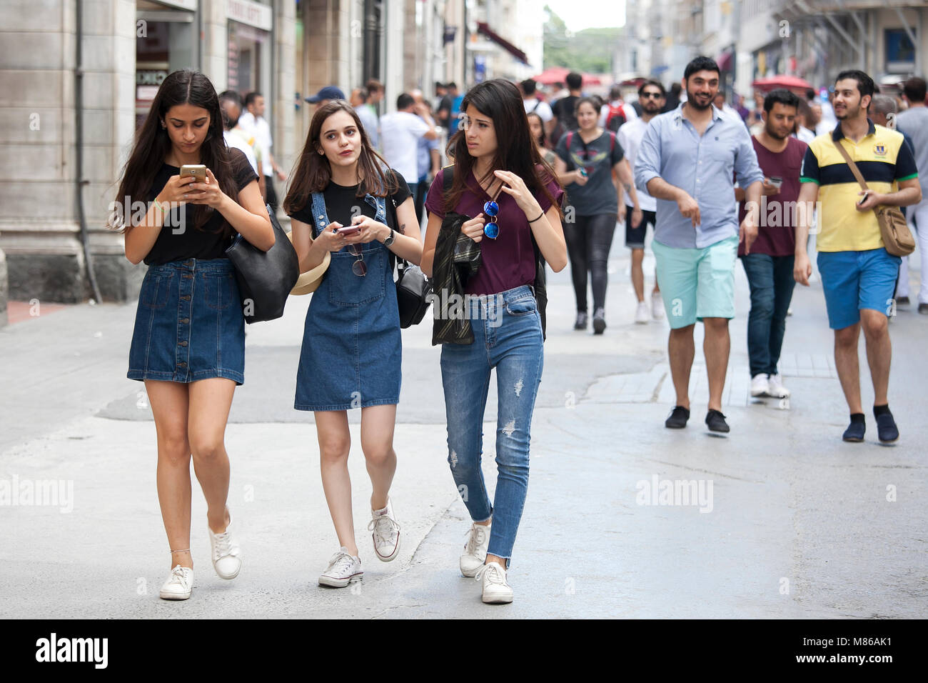 ISTANBUL TURKEY 05 July 2017 People at Istiklal. Girls student in ...