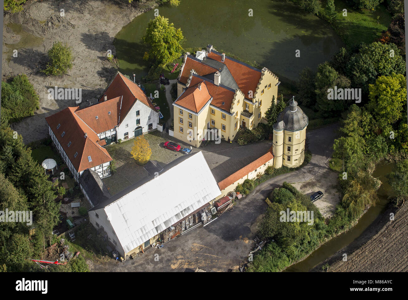 Aerial view, Haus Recke, solar systems, Hamm, Ruhr area, North Rhine ...