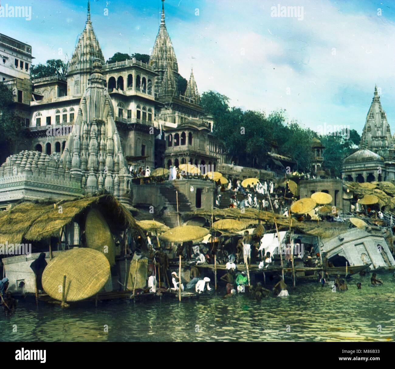 Bathing on the Ganges, Benares, India, 1912 Stock Photo - Alamy