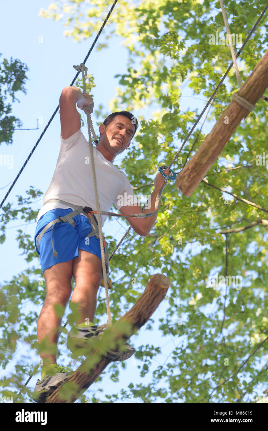 man on a tree adventure experience Stock Photo - Alamy