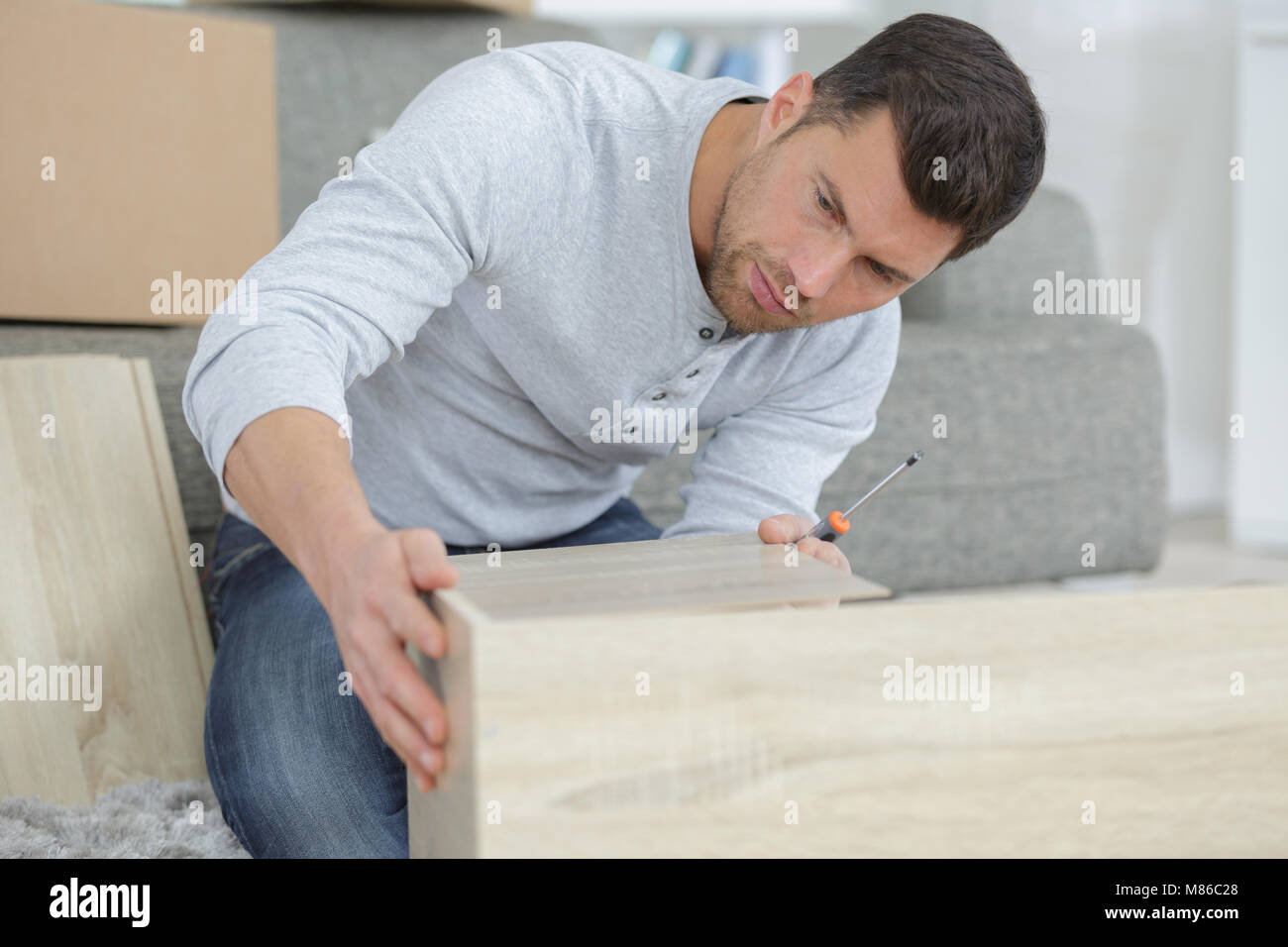 man assembling furniture Stock Photo - Alamy