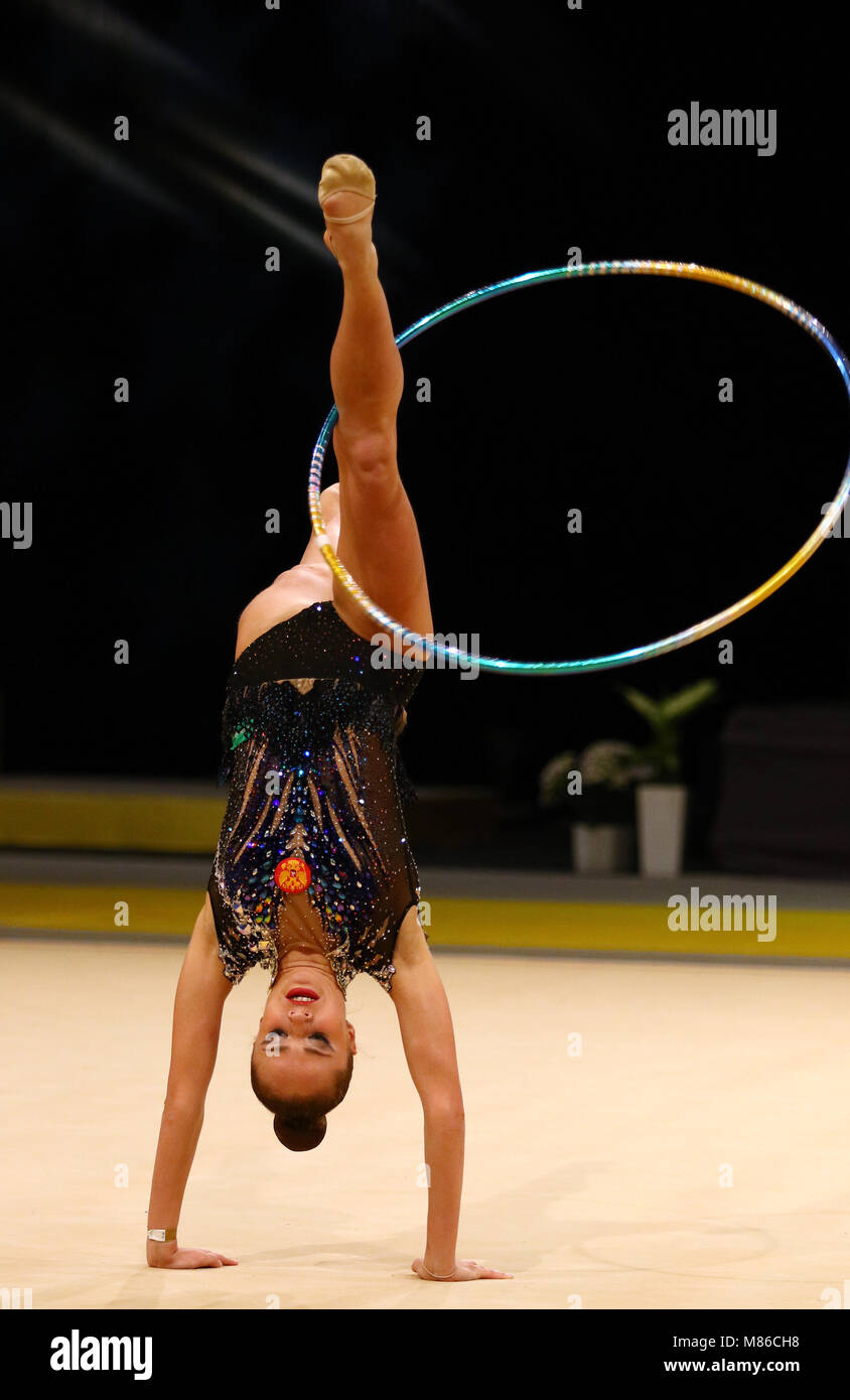 KYIV, UKRAINE - MARCH 18, 2017: Rhythmic gymnast Yulia Bravikova of ...