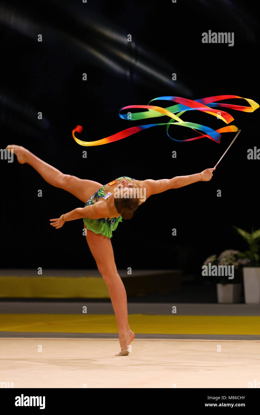 KYIV, UKRAINE - MARCH 18, 2017: Rhythmic gymnast Yulia Bravikova of ...