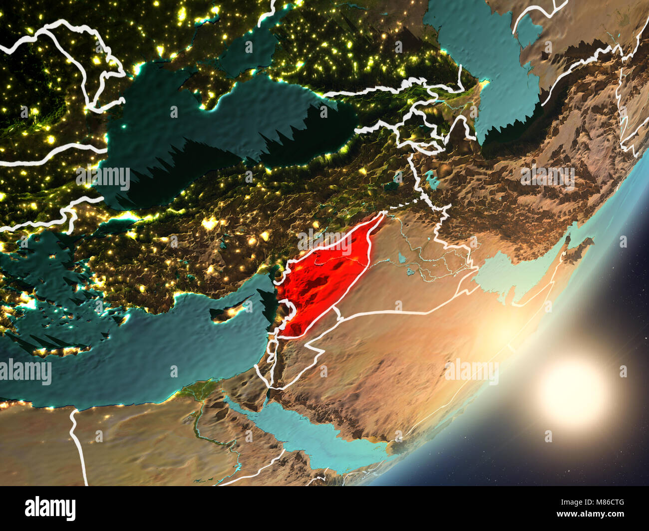 Syria from space with highly detailed surface textures and visible ...