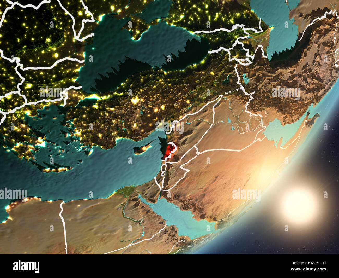 Lebanon from space with highly detailed surface textures and visible ...