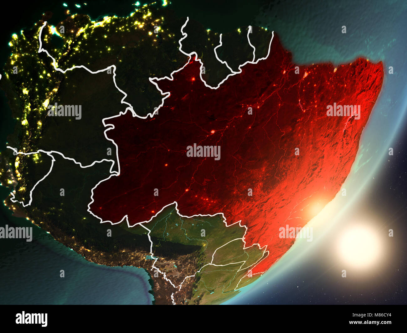 Brazil from space with highly detailed surface textures and visible ...
