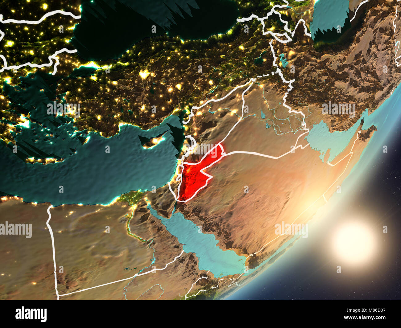Jordan from space with highly detailed surface textures and visible ...