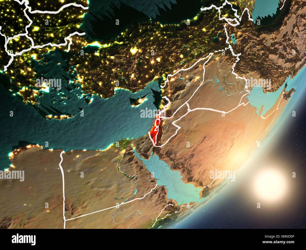 Israel from space with highly detailed surface textures and visible ...