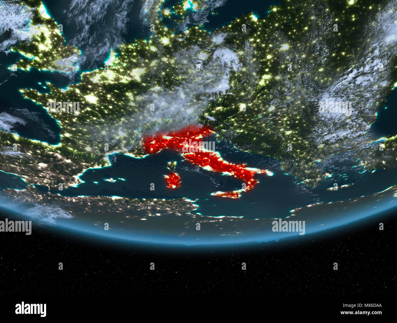 Highlighted satellite image of italy hi-res stock photography and ...