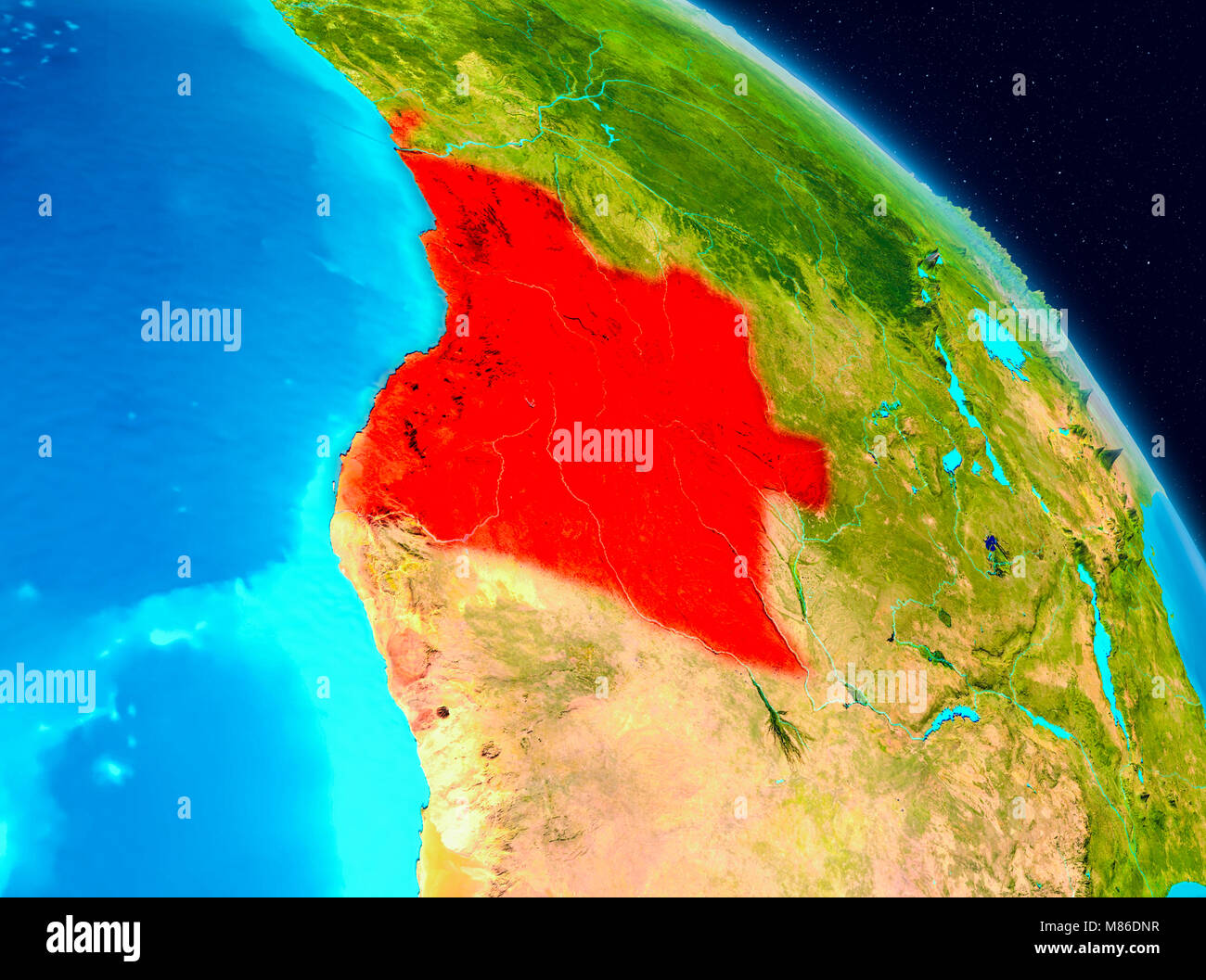 Space view of Angola highlighted in red on planet Earth. 3D ...