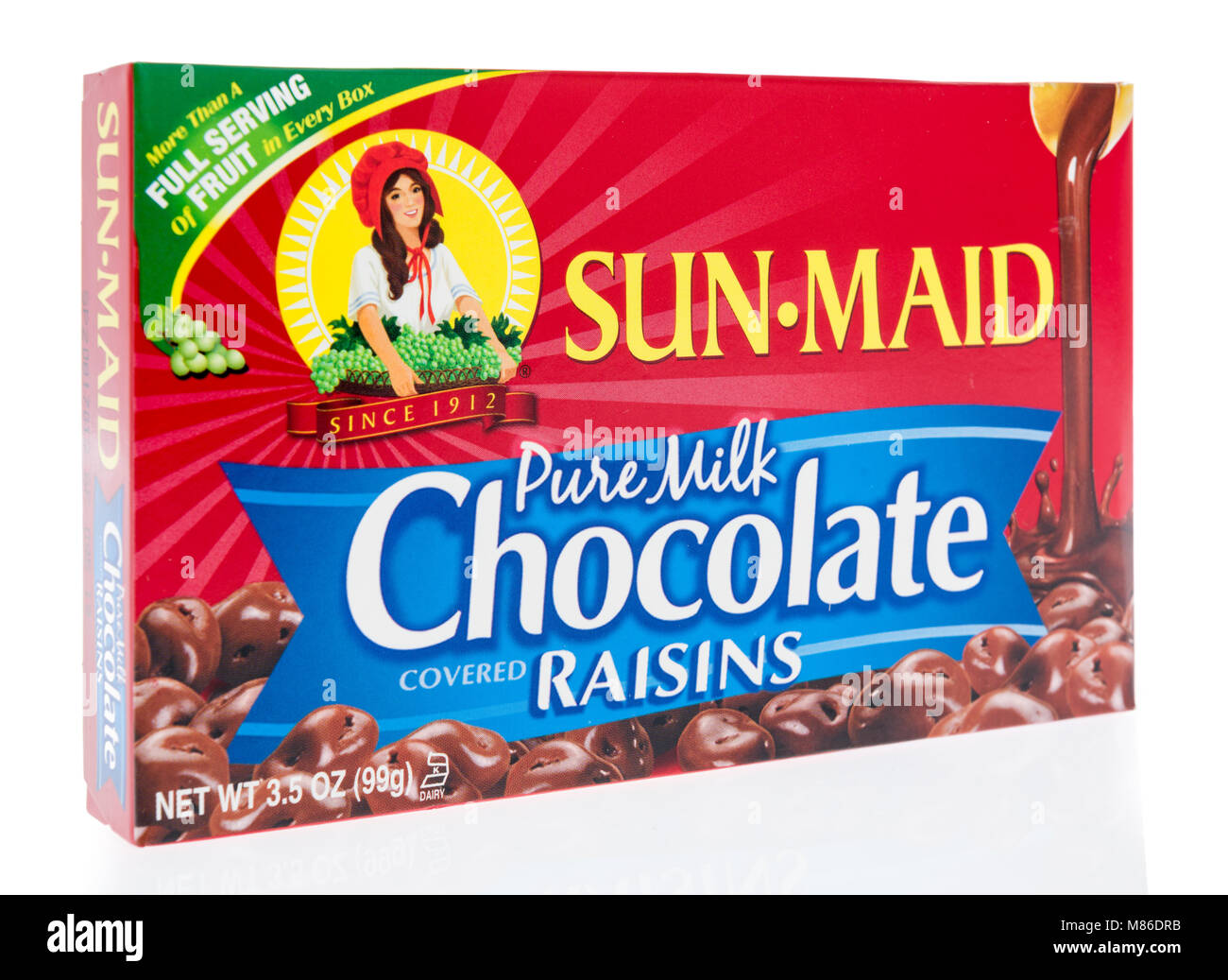Winneconne, WI - 27 February 2018: A box of Sun-Maid chocolate covered ...
