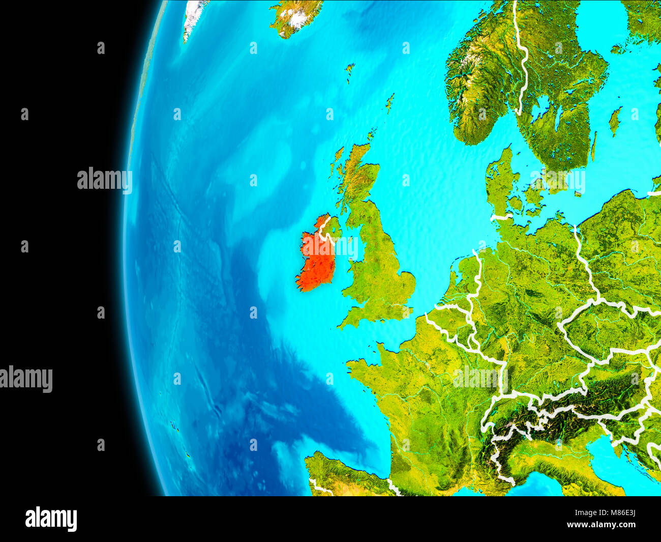 Ireland as seen from Earth’s orbit on planet Earth highlighted in red ...