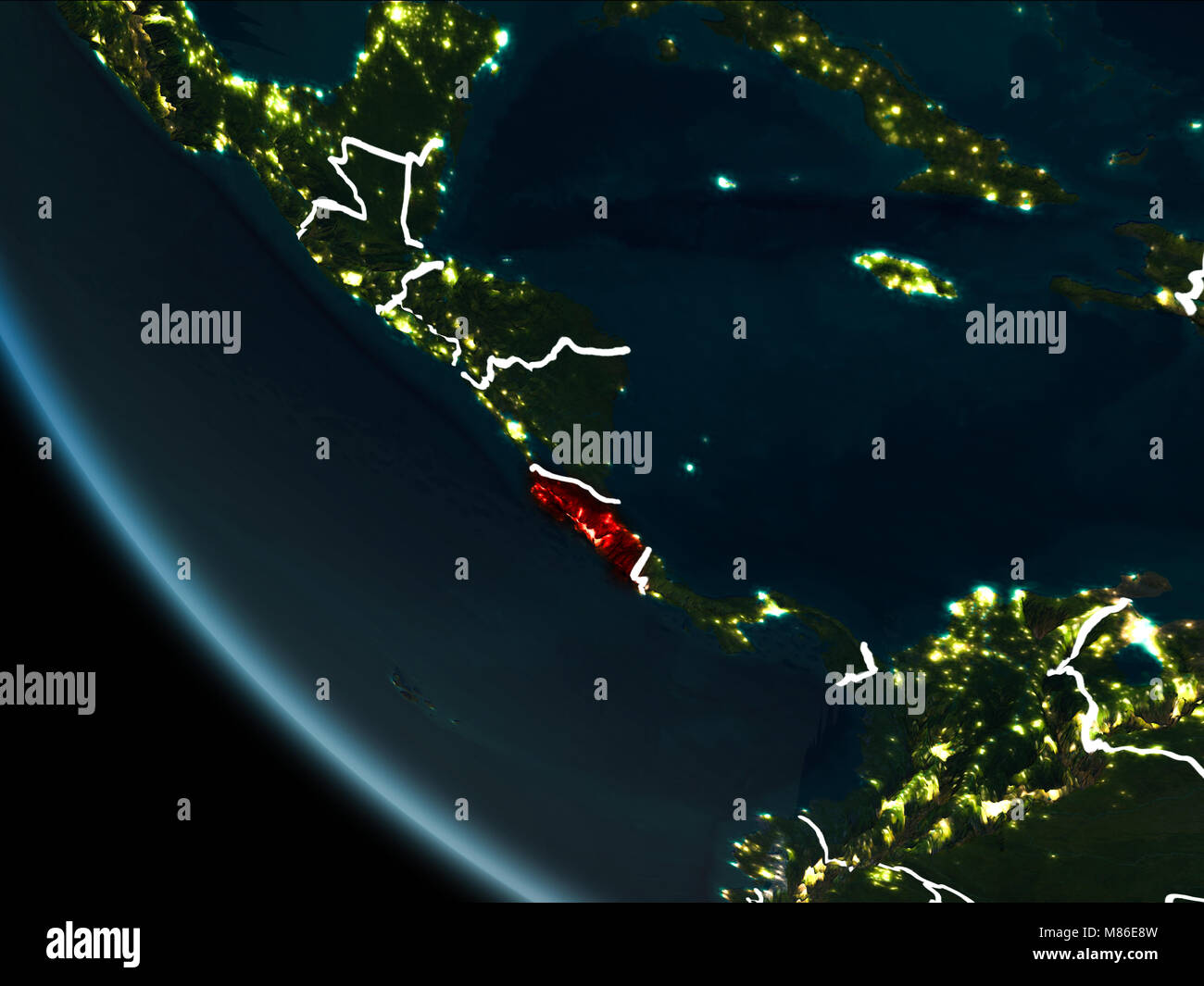 Satellite view of Costa Rica highlighted in red on planet Earth at ...