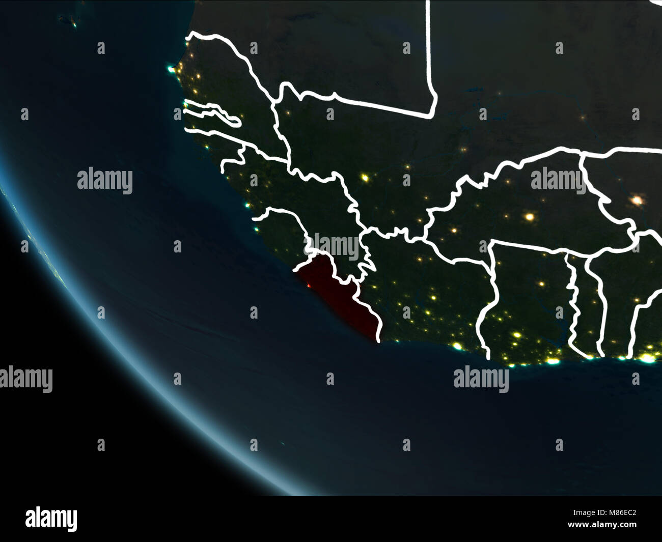 Highlighted satellite image of liberia hi-res stock photography and ...