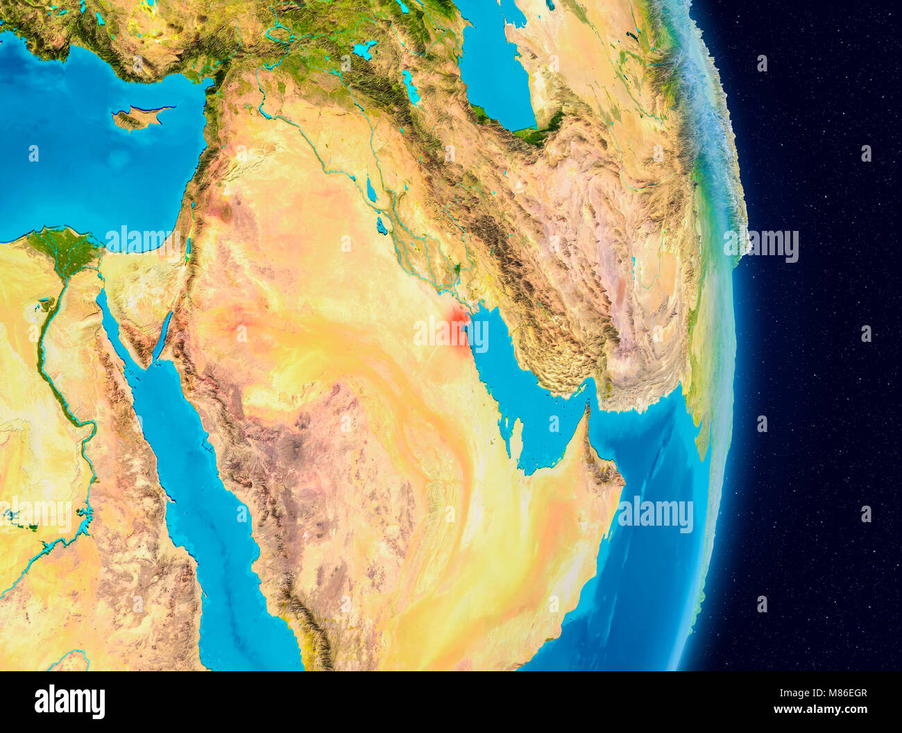 Country of Kuwait in red on planet Earth. 3D illustration. Elements of ...