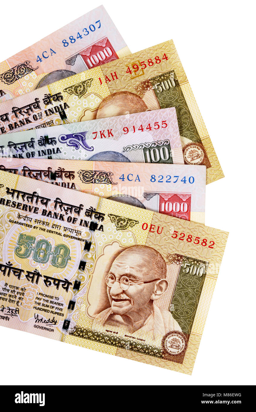 Set of Indian Rupee currency bills isolated on a white background Stock ...