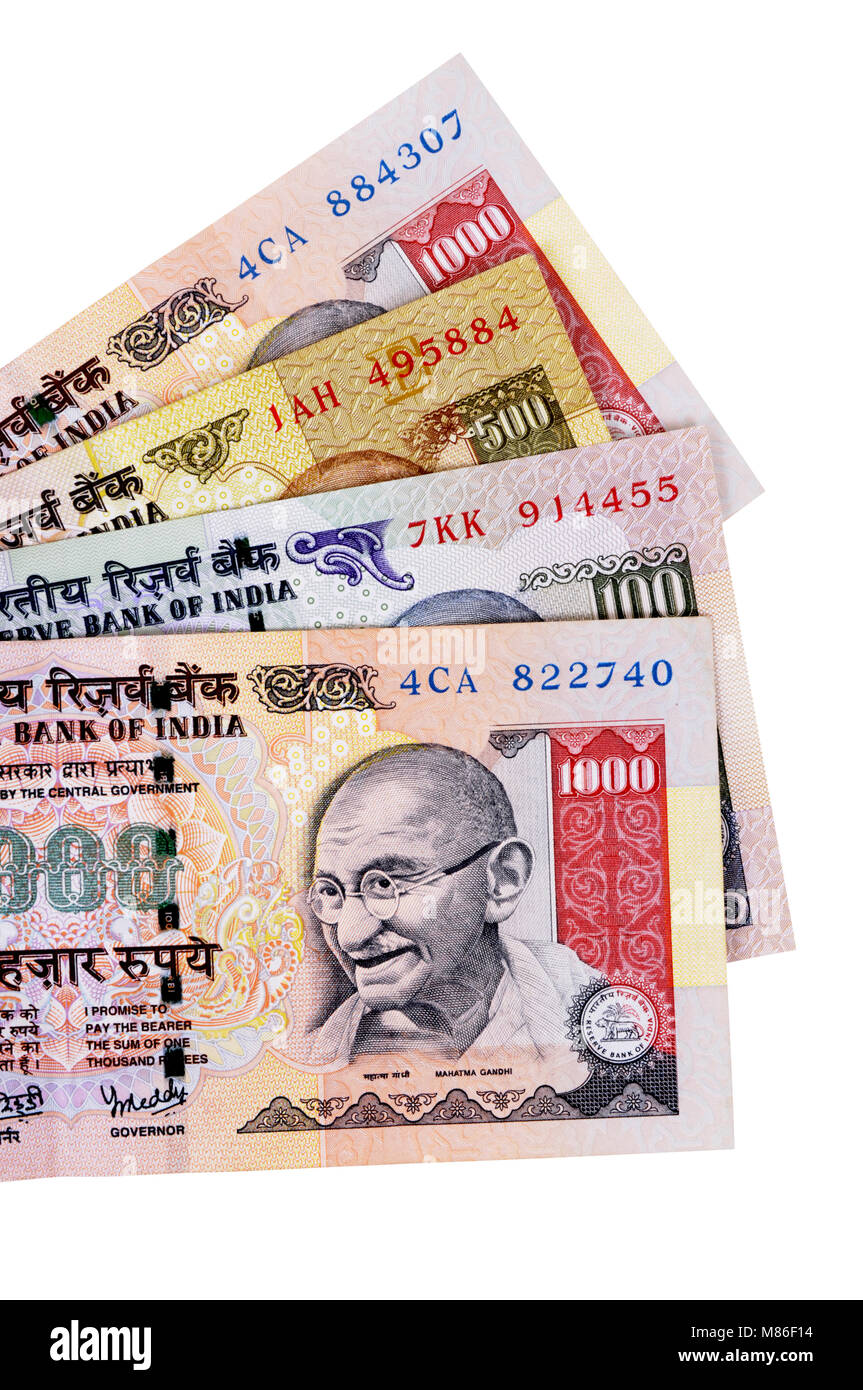 Set of Indian Rupee currency bills isolated on a white background Stock ...