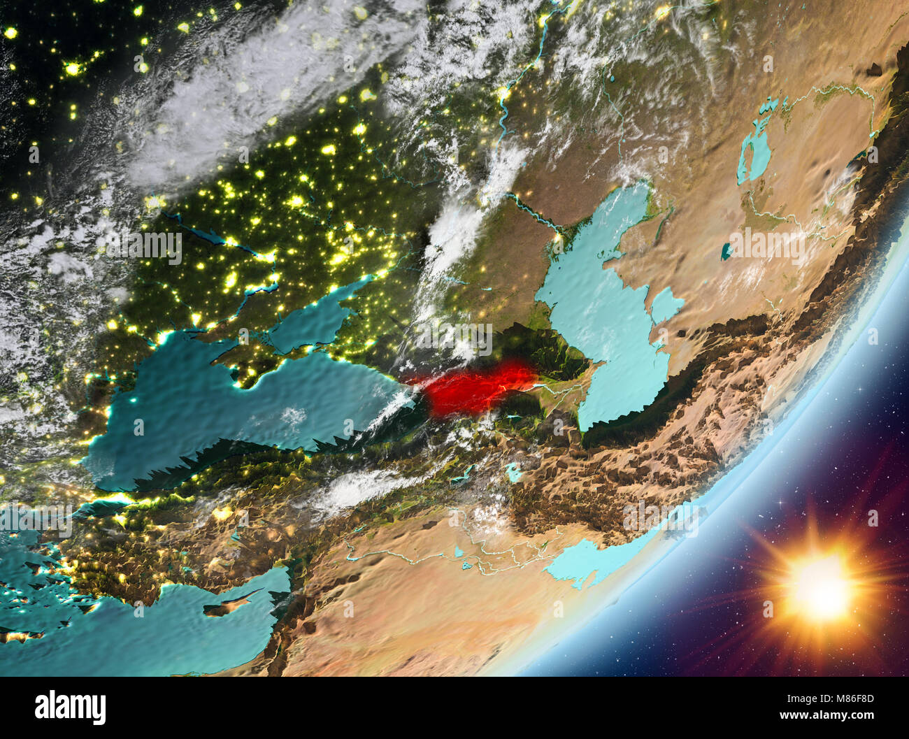 Georgia from orbit of planet Earth in sunrise with highly detailed ...
