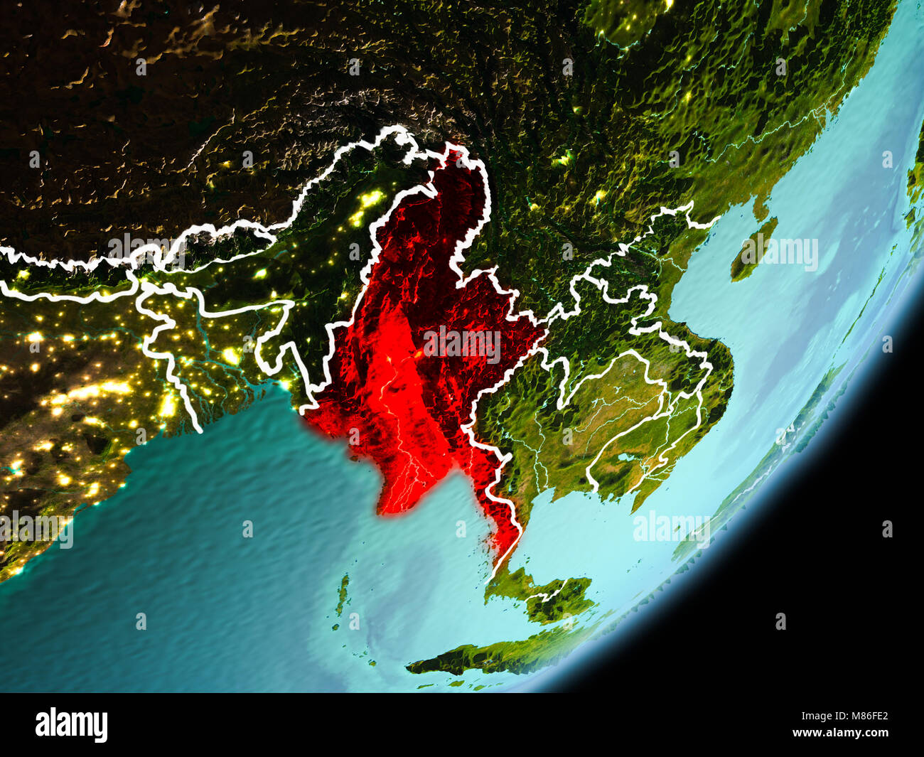 Map myanmar highlighted in red hi-res stock photography and images - Alamy