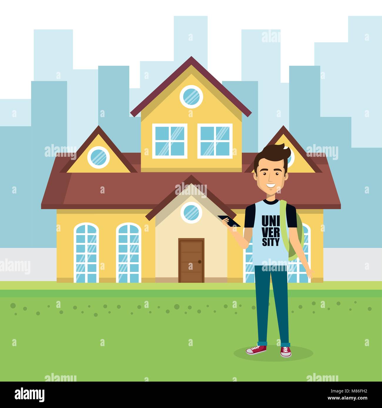 young man outside house vector illustration design Stock Vector Image ...